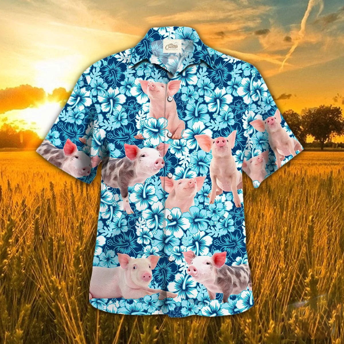 Pig Hawaiian Shirt, Pig Blue Hibiscus Flowers Hawaiian Shirts - Walmart.com