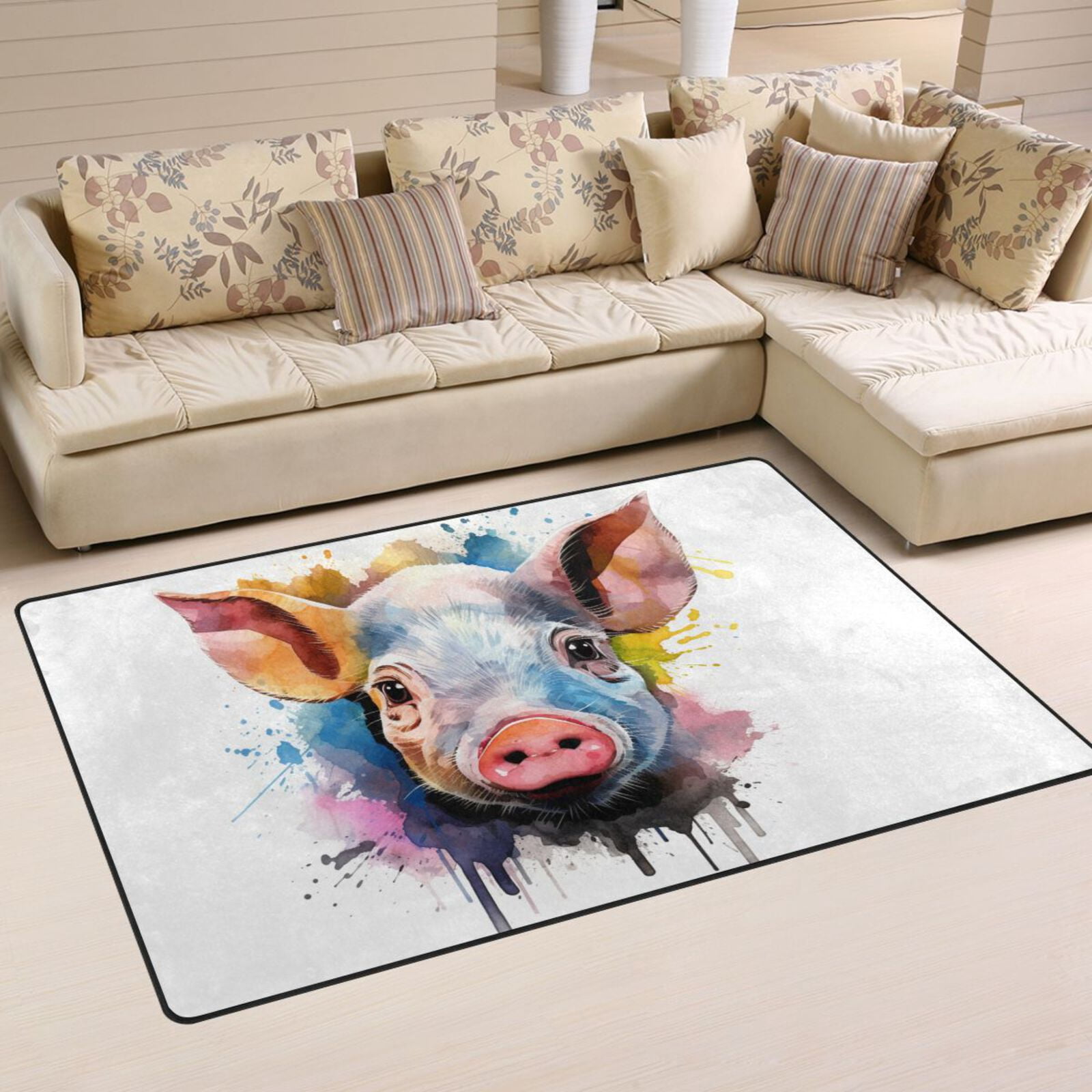 Pig Head Area Rug Washable Floor Carpet Mat 60 x 39 inch for Bedroom ...