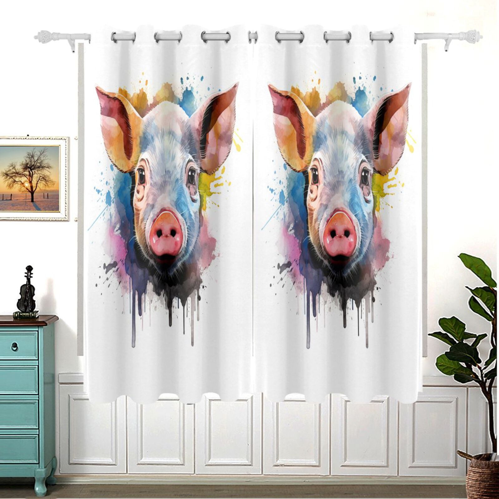 Pig Head Blackout Curtain Panels 63x55in Drapes Privacy Assured for ...