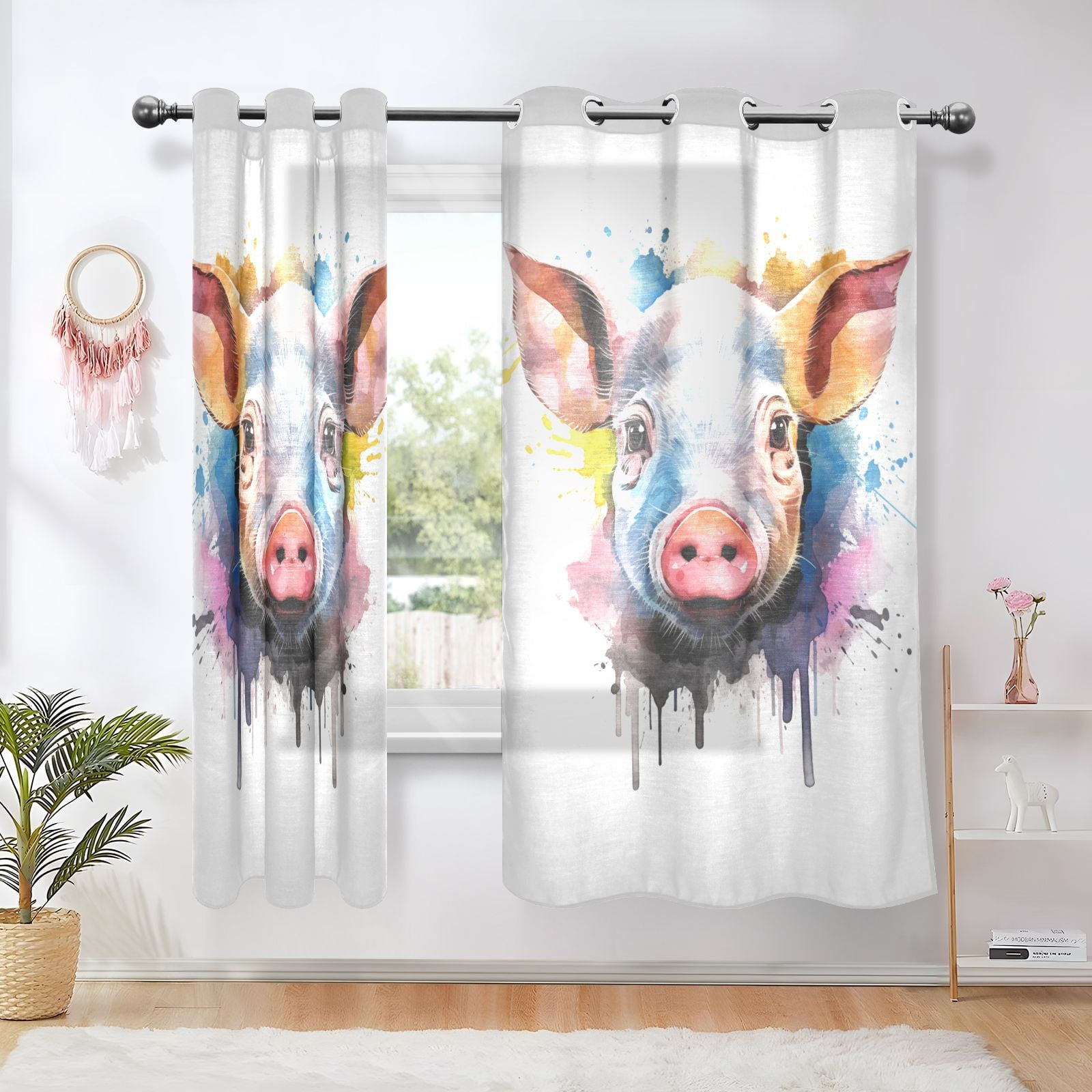 Pig Head Blackout Curtains Thermal Insulation 63 inch Grommet for ...