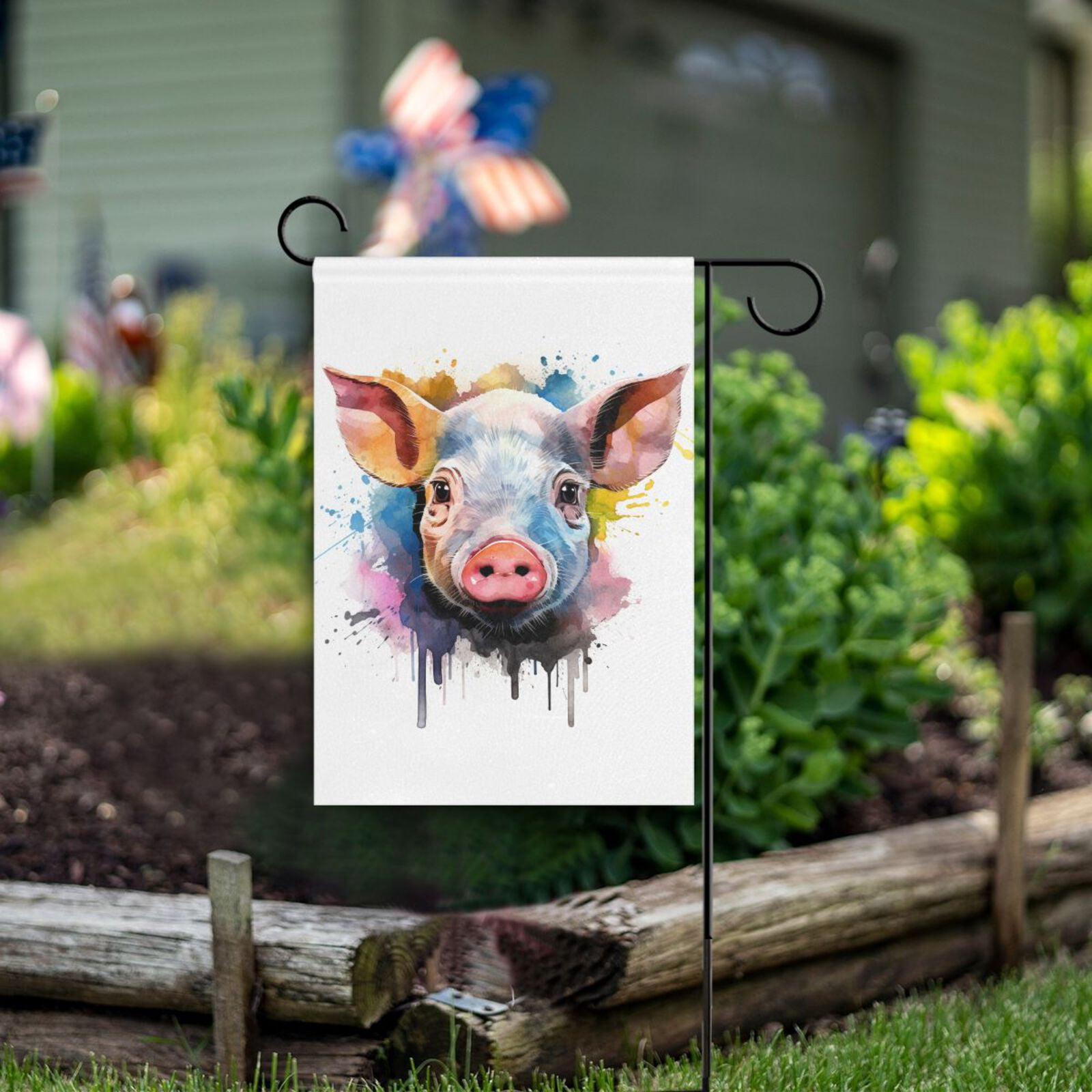Pig Head Garden Flag Double Sided Outdoor Banners for Courtyard Outdoor ...