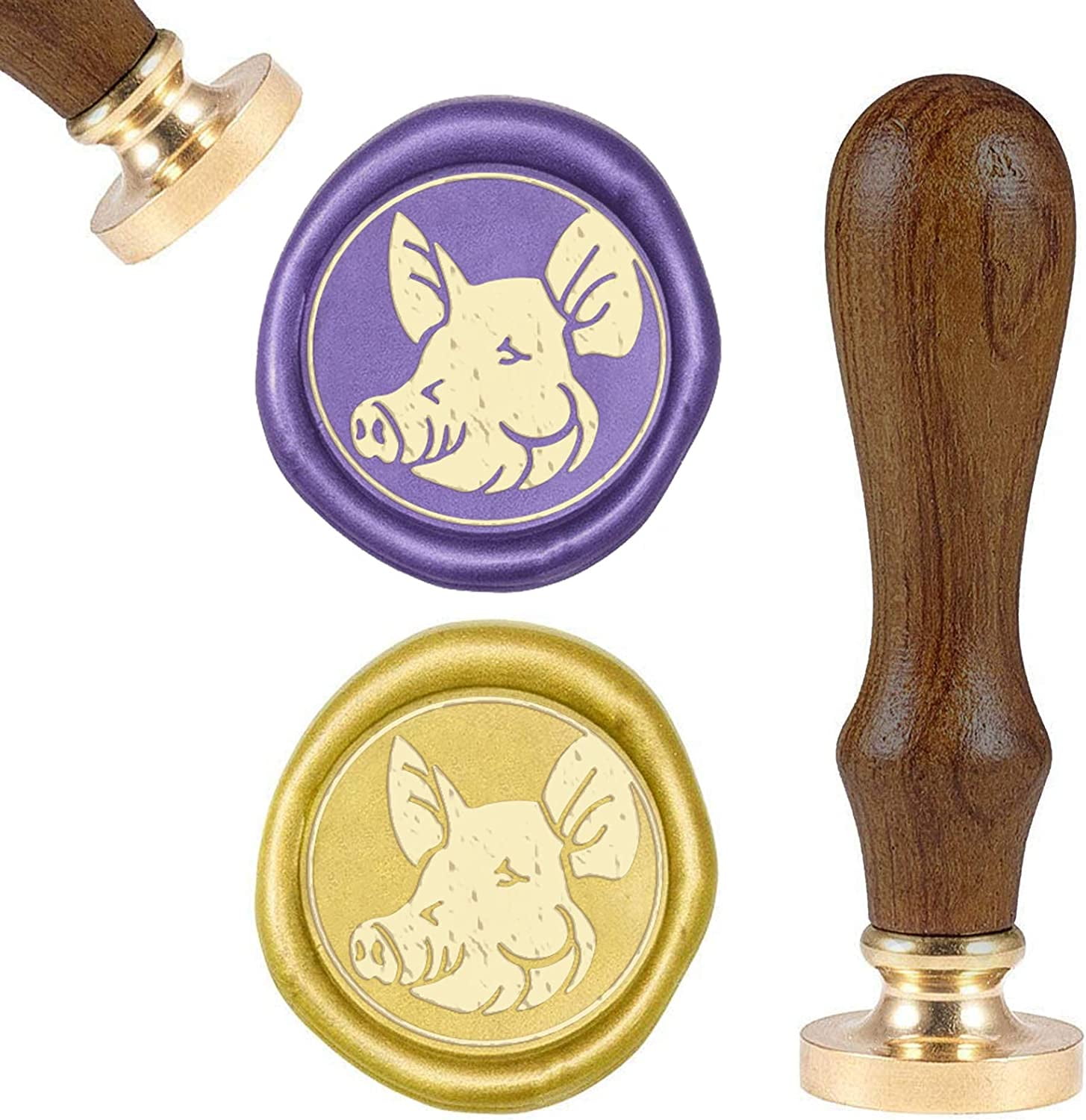Pig Head Pattern Brass Wax Seal Stamp and Wood Handle Sets Animal ...