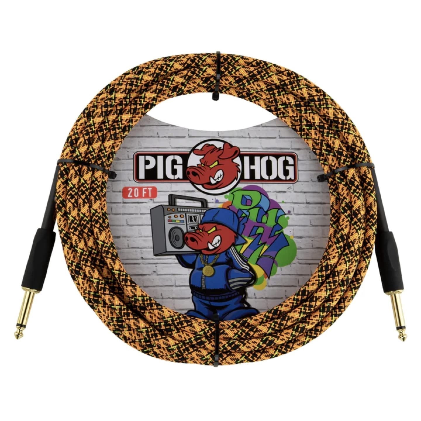 Pig Hog"Orange Graffiti Woven Instrument Cable, 20-Foot, Straight, 1/4 ...