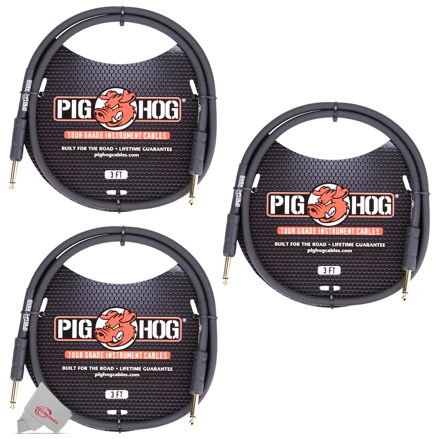 Pig Hog Tour Grade 3 ft Instrument / Patch Cable 1/4 Inch to 1/4 Inch ...