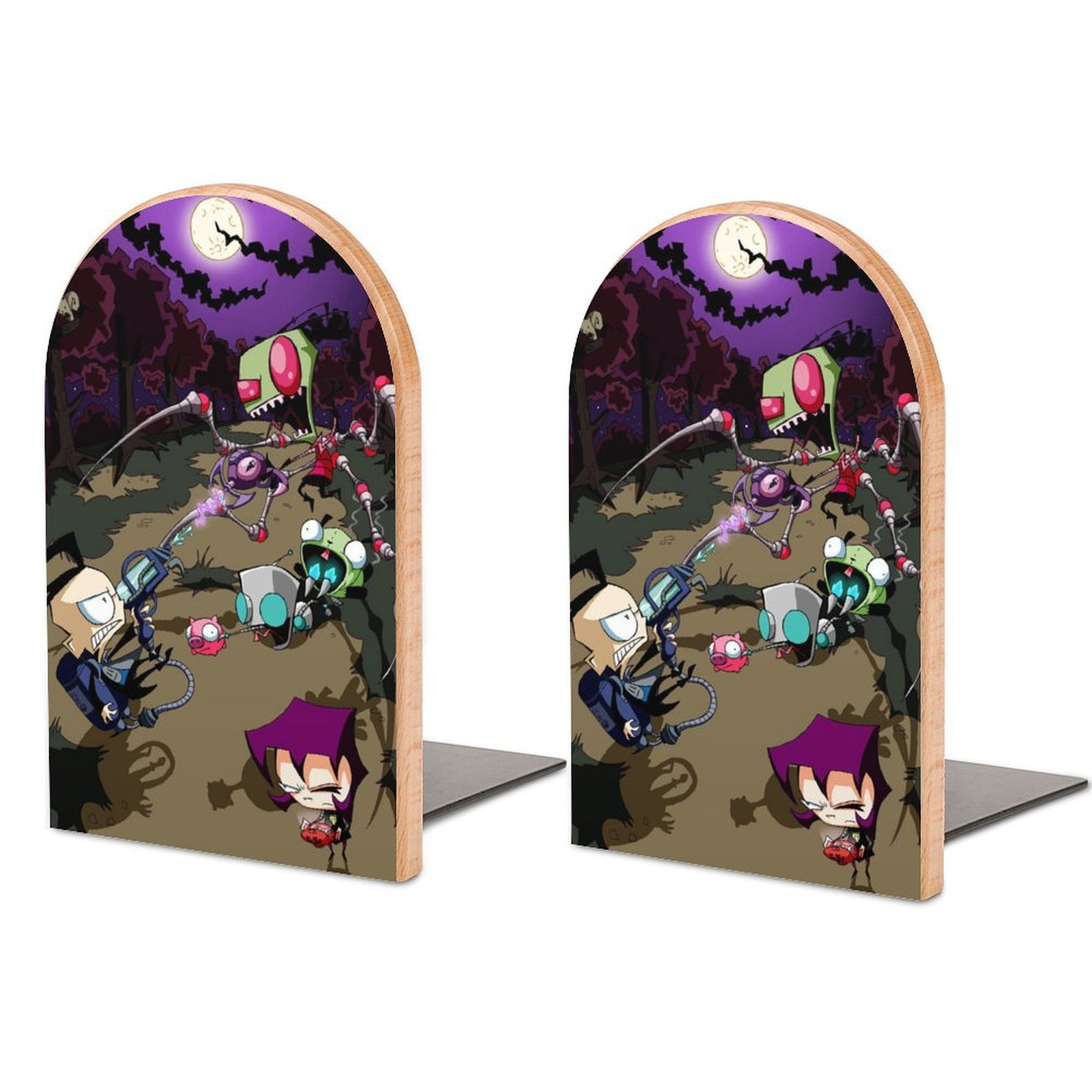Pig Invader Zim Bookends Wood Book Divider Decor Shelves Non-Skid Book ...
