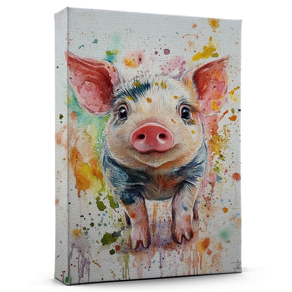 Pig Mini Gray Spotted Canvas Wall Art Animal Decor, Pig Mini Gray ...