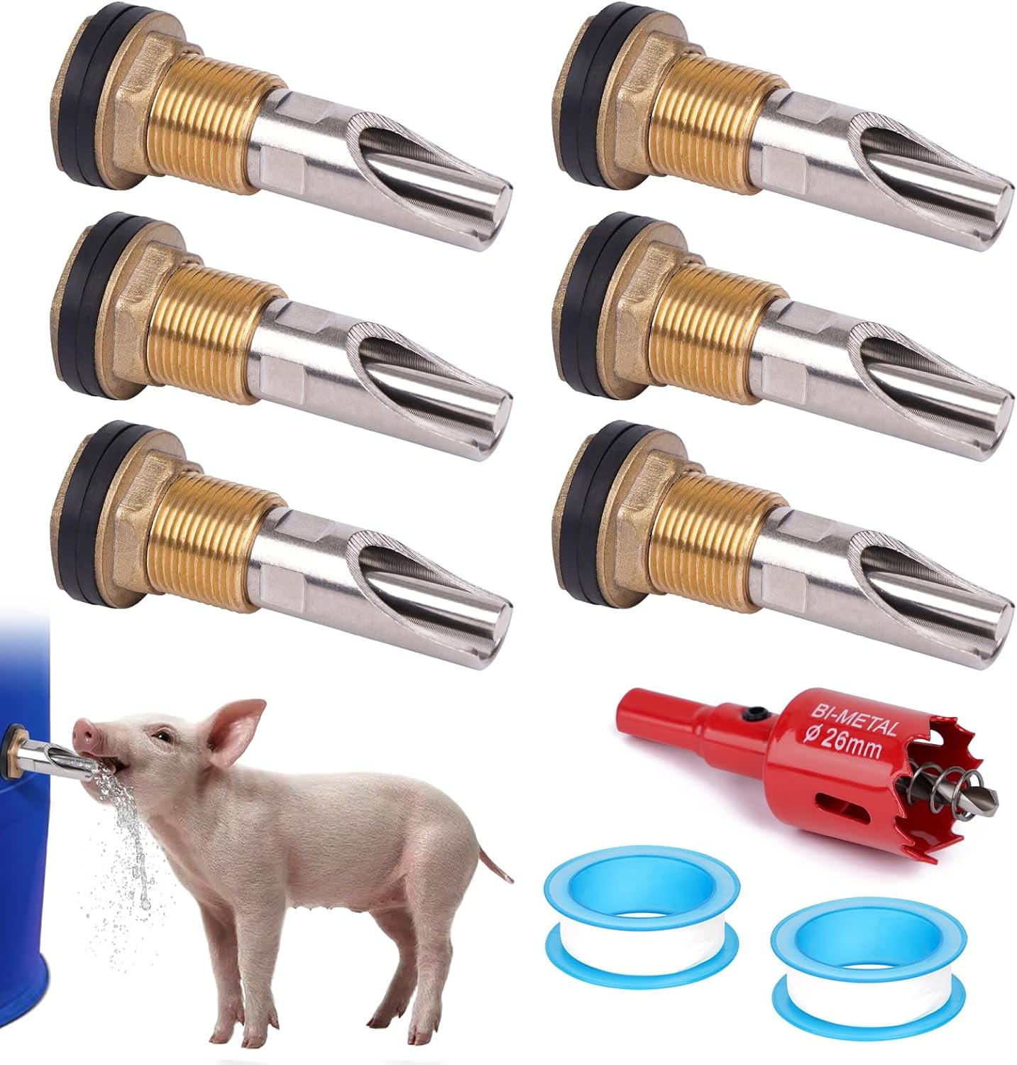 Pig Nipple Waterer for Barrel Kit Stainless Steel Pig Drinker Feeder ...