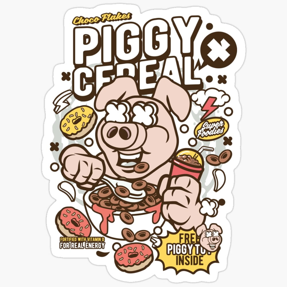 Pig Piggy Cereal Breakfast Urban Street Design Cartoon Sticker Phone ...