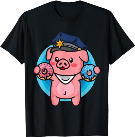 Pig Police Farmer Officer Funny Pig Cop Donut Doughnut Lover T-Shirt ...