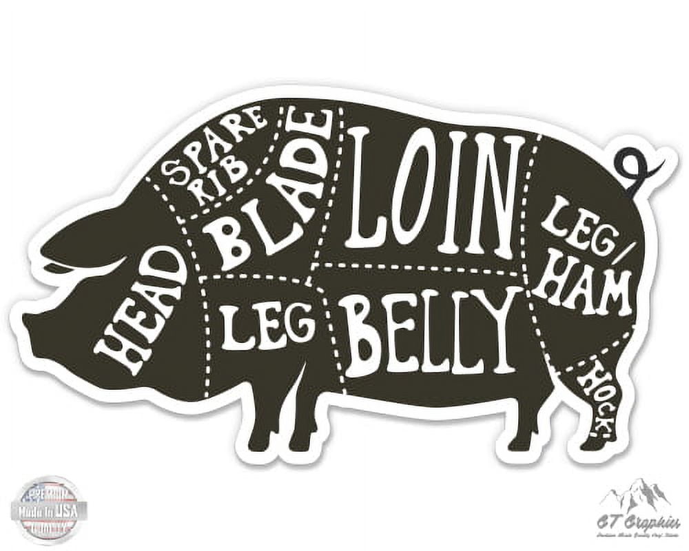Pig Pork Cuts - 5" Vinyl Sticker - For Car Laptop I-Pad - Waterproof ...