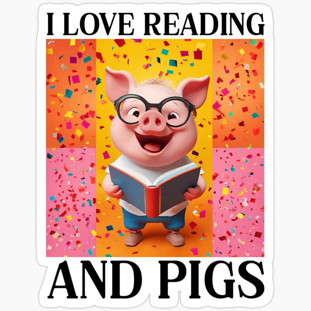 Pig Reading Book Stickerphone Decal Water Bottle Stickers, Vinyl ...