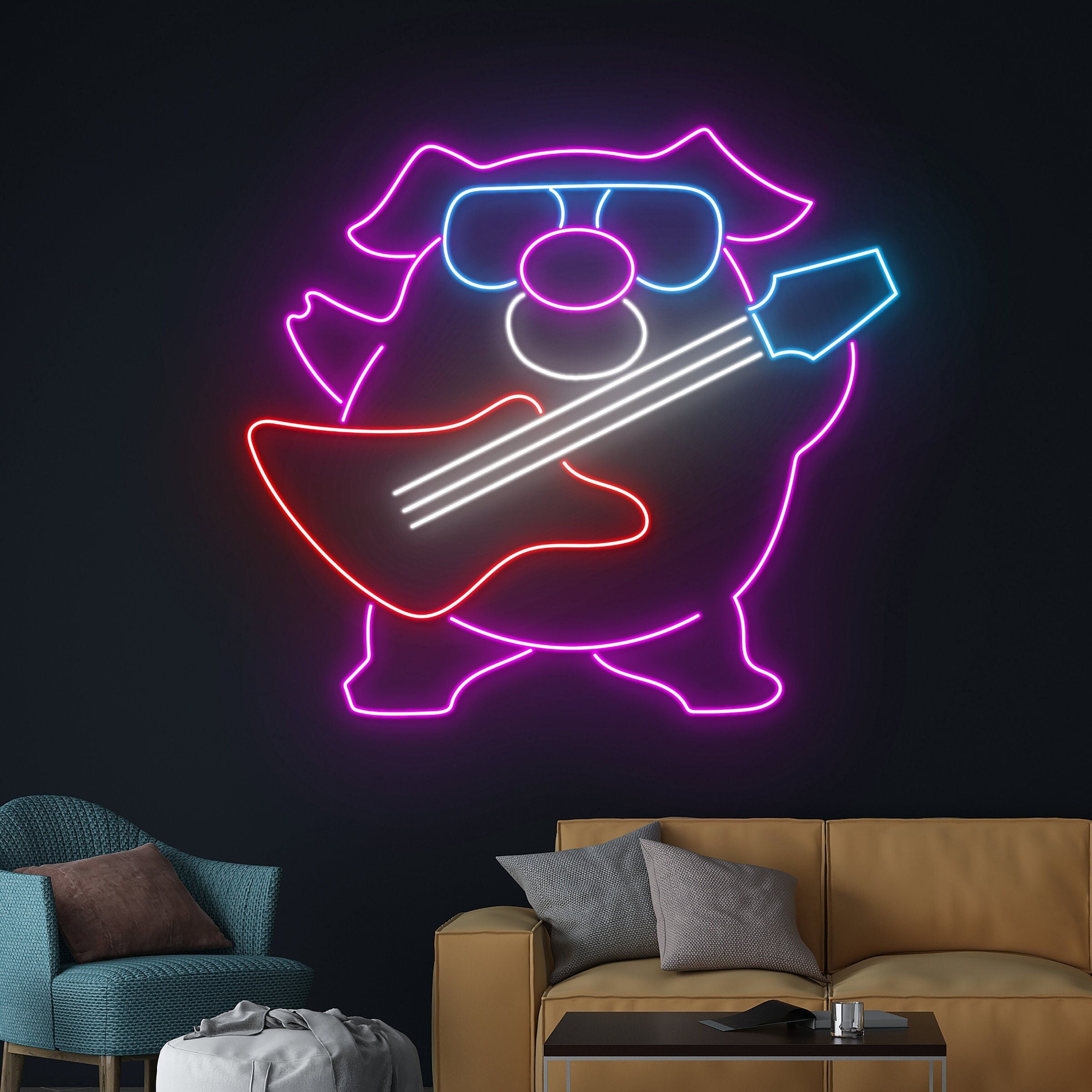 Pig Rock Star Neon Light, Pig Rocker Led Light, Pig Rock N Roll Neon ...