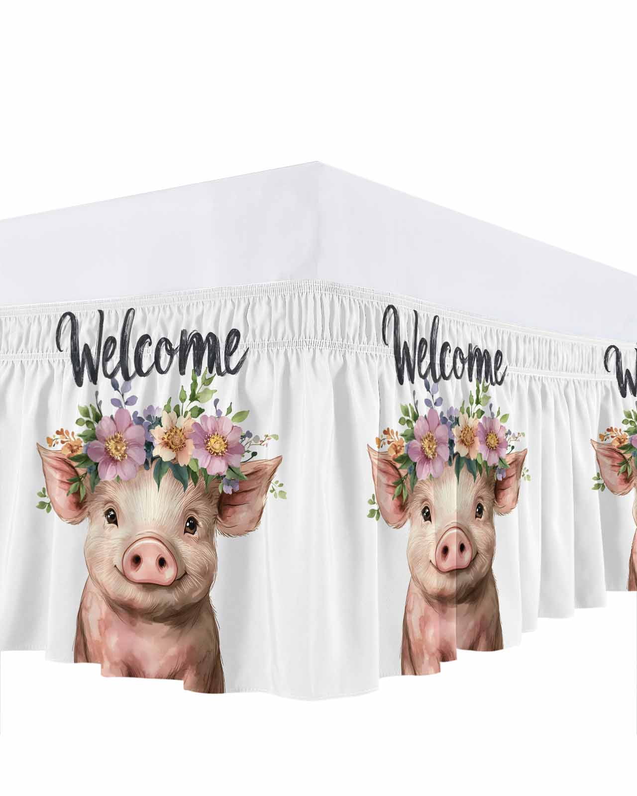 Pig Ruffle Bed Skirt Queen Size Welcome Adjustable Elastic Dust Bed ...