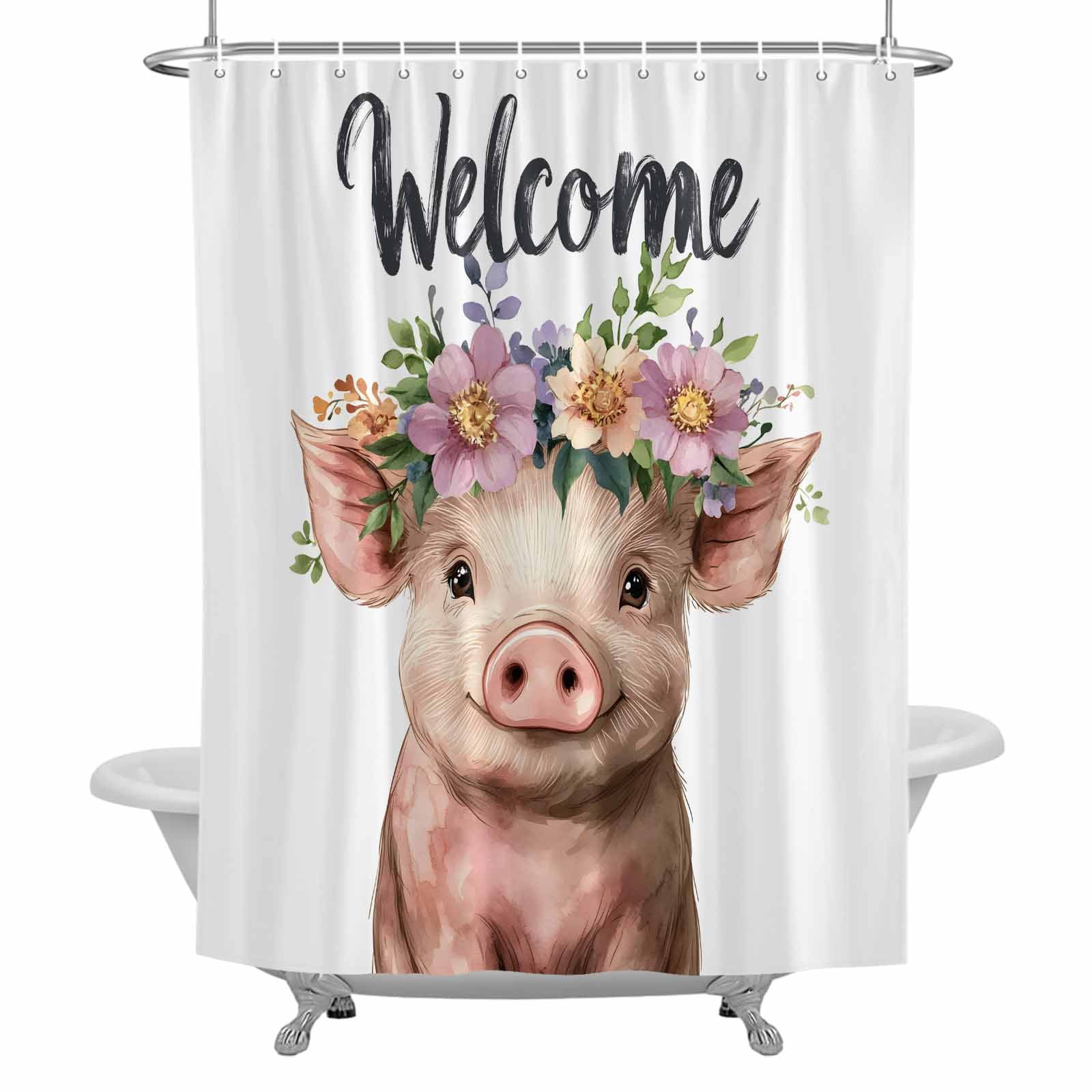 Pig Shower Curtain for Bathroom, Welcome Waterproof Cloth Fabric ...