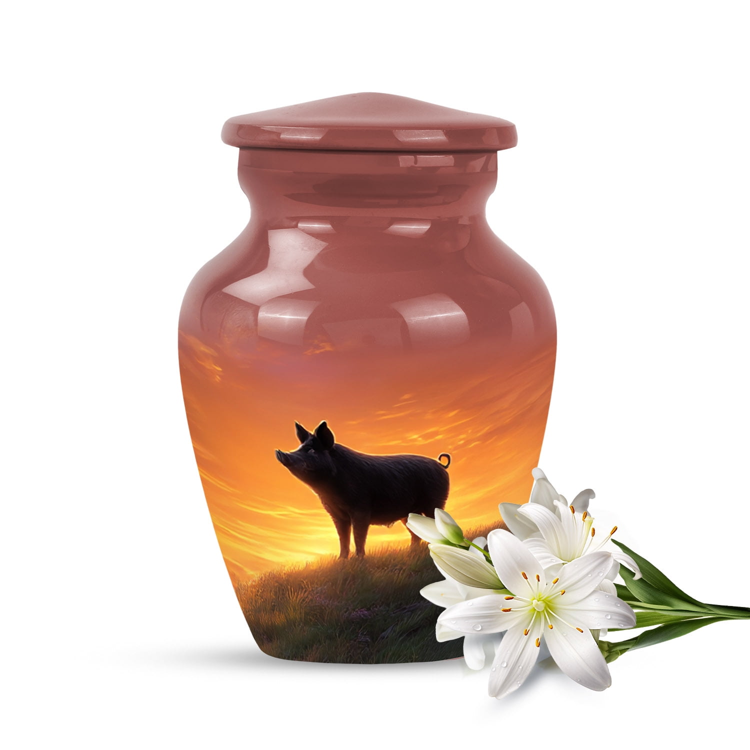 Pig Silhouette Keepsake Urn – Mini Aluminum Ashes Container with Orange ...