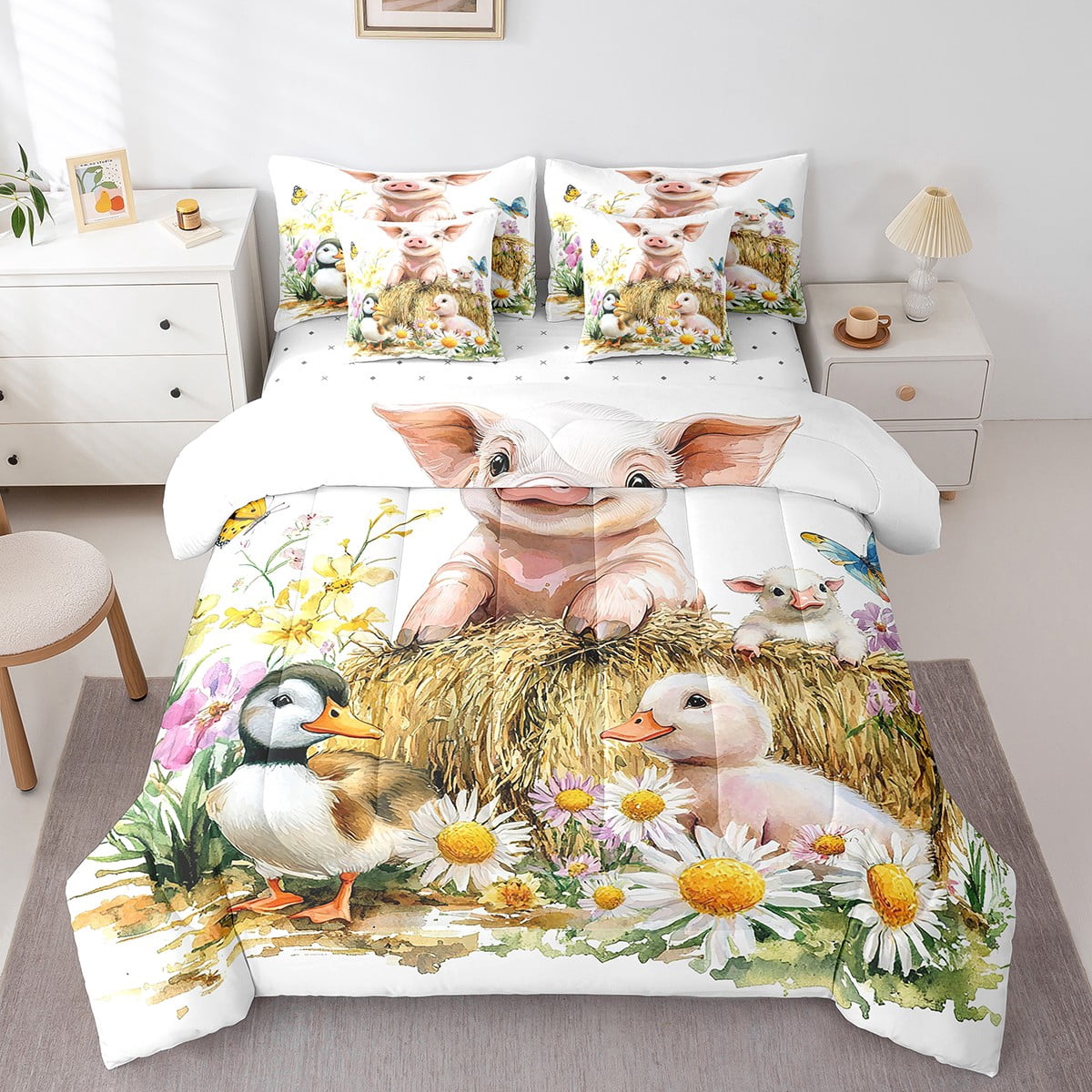 Pig Sketch Bed in a Bag King Size Comforter Set 7 Pieces,Mallard Duck ...