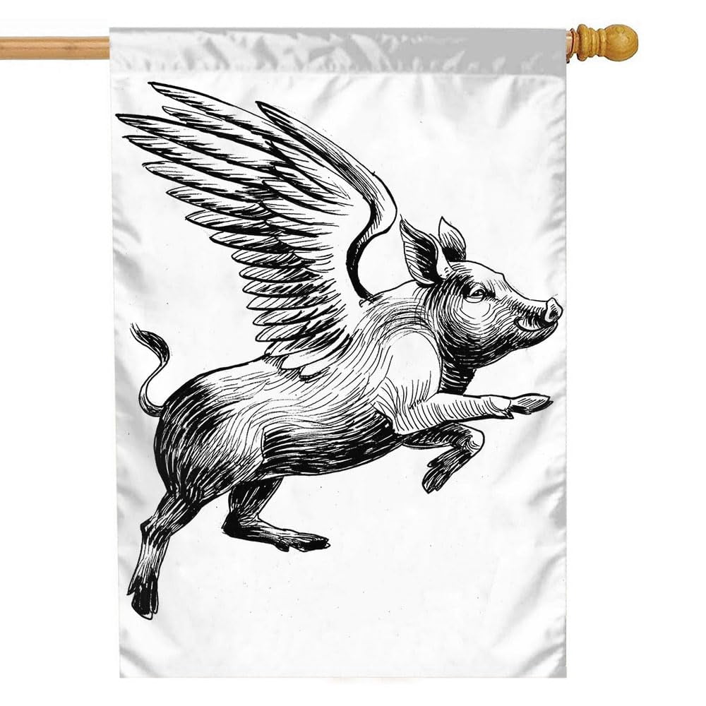 Pig Sketch Garden Flags Double Sided Black White Ink Vintage Flying ...