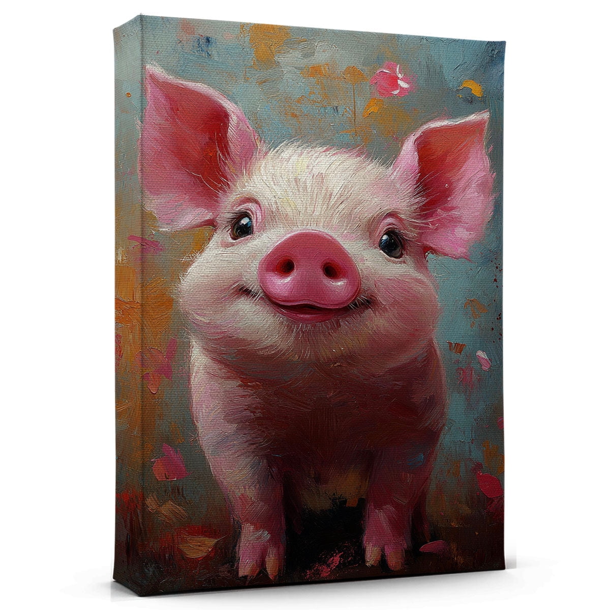 Pig Smiling Mini Pink Art Print Canvas, Animal Decor for Bedroom ...