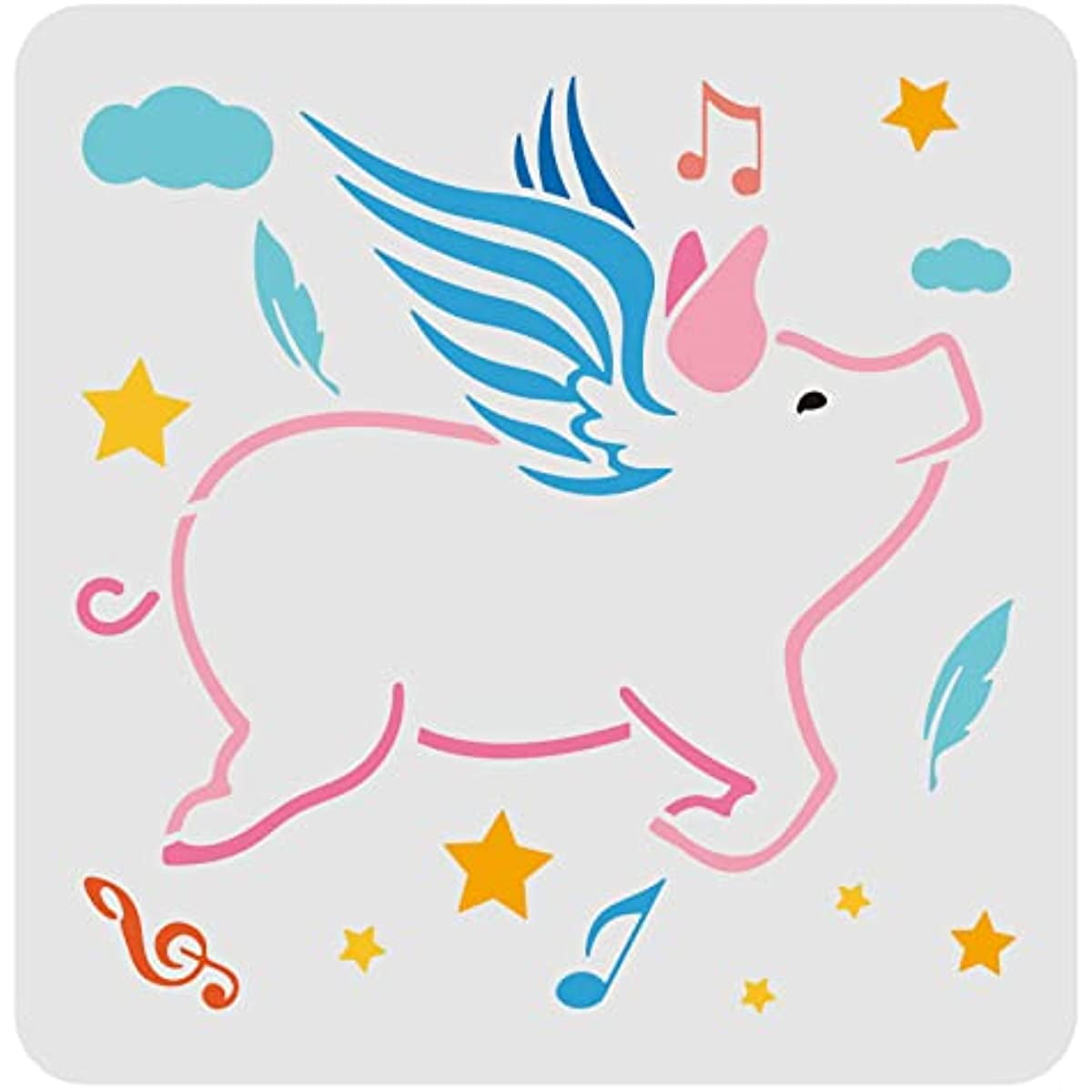 Pig Stencil Flying Pig Stencil for Painting Reusable Piggy Pattern ...