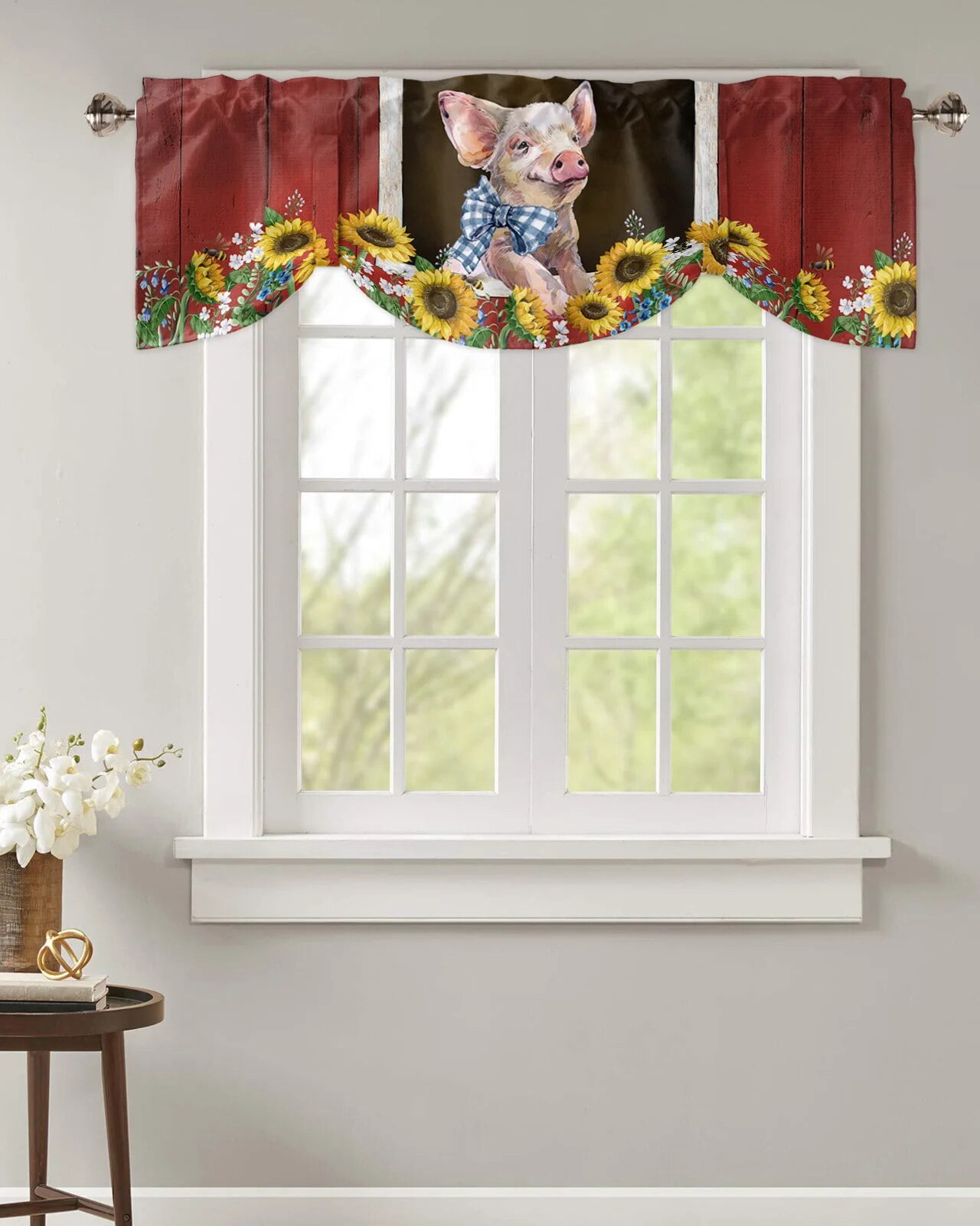 Pig Sunflower Farm Idyllic Barn Window Valance Curtain Kitchen Cafe ...