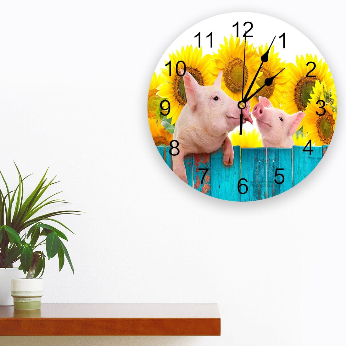 Pig Sunflower Flower Animal Wall Clock Home Decor Silent Wall Clock ...