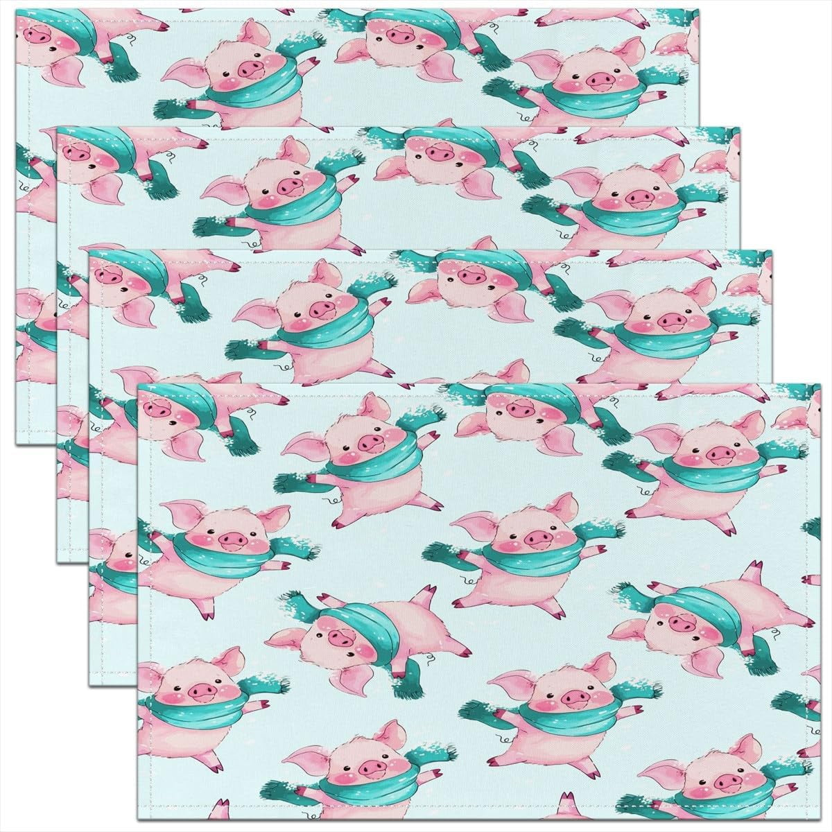 Pig Table Mats 18"x12" Kids Cartoon Pigs Place Mat for Kitchen Dining ...