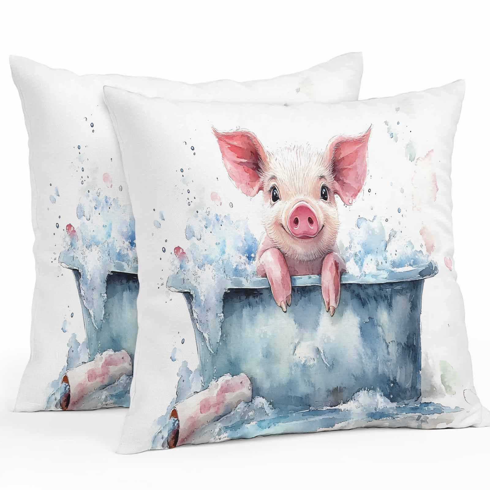 Pig Taking Outdoor Pillow Covers Pack of 2 A Bath Waterproof Throw ...