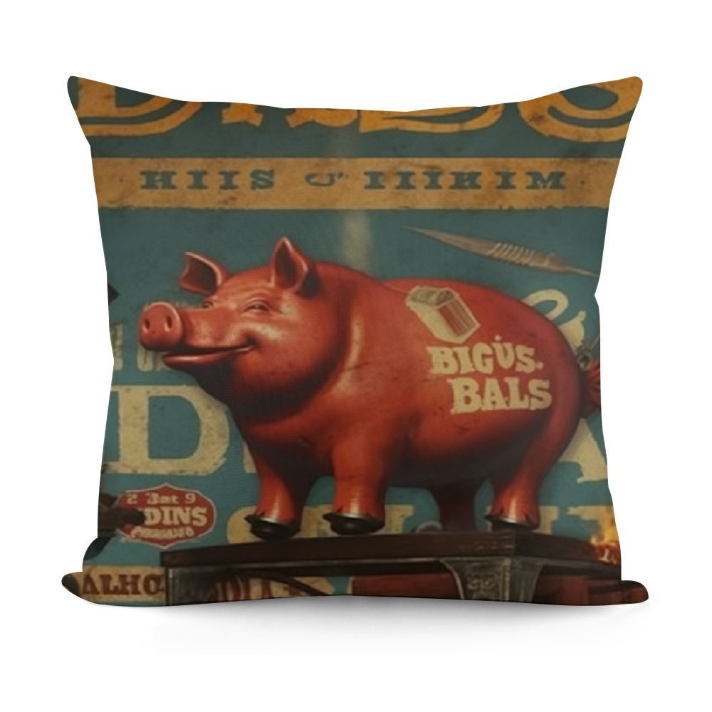 Pig Throw Pillow Case Vintage Pork Food Restaurant BBQ Menu Pillow ...
