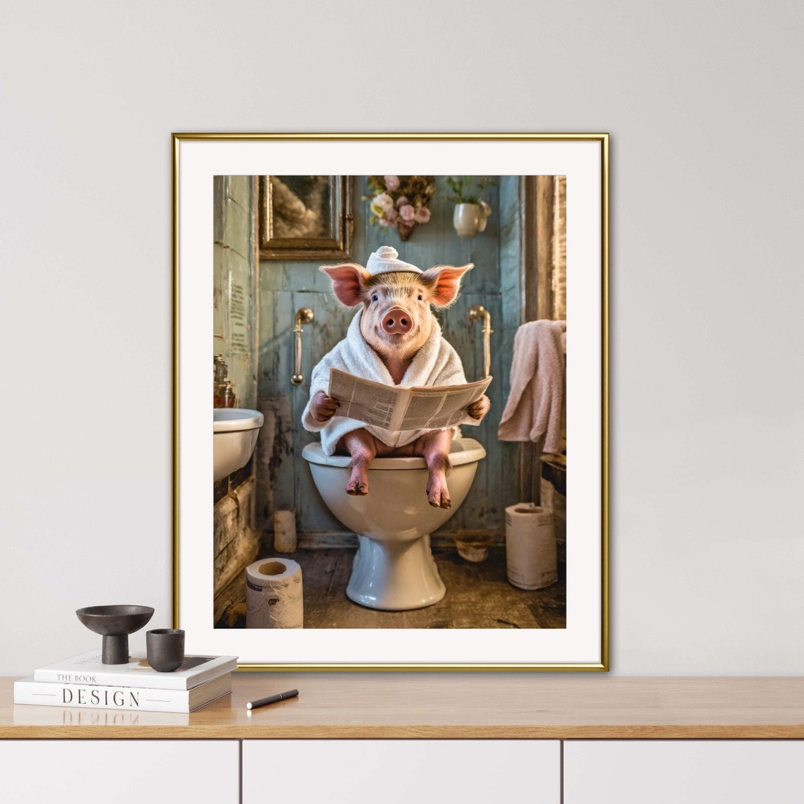 Pig On The Toilet, Ai Generated, Toilet Animals, Pig, Newspaper, Animal ...