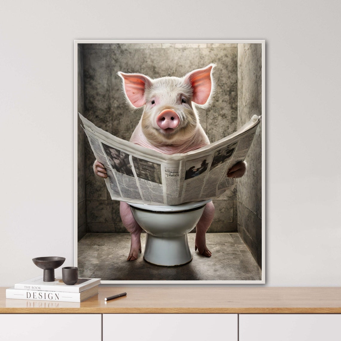 Pig On The Toilet, Ai Generated, Toilet Animals, Pig, Newspaper ...