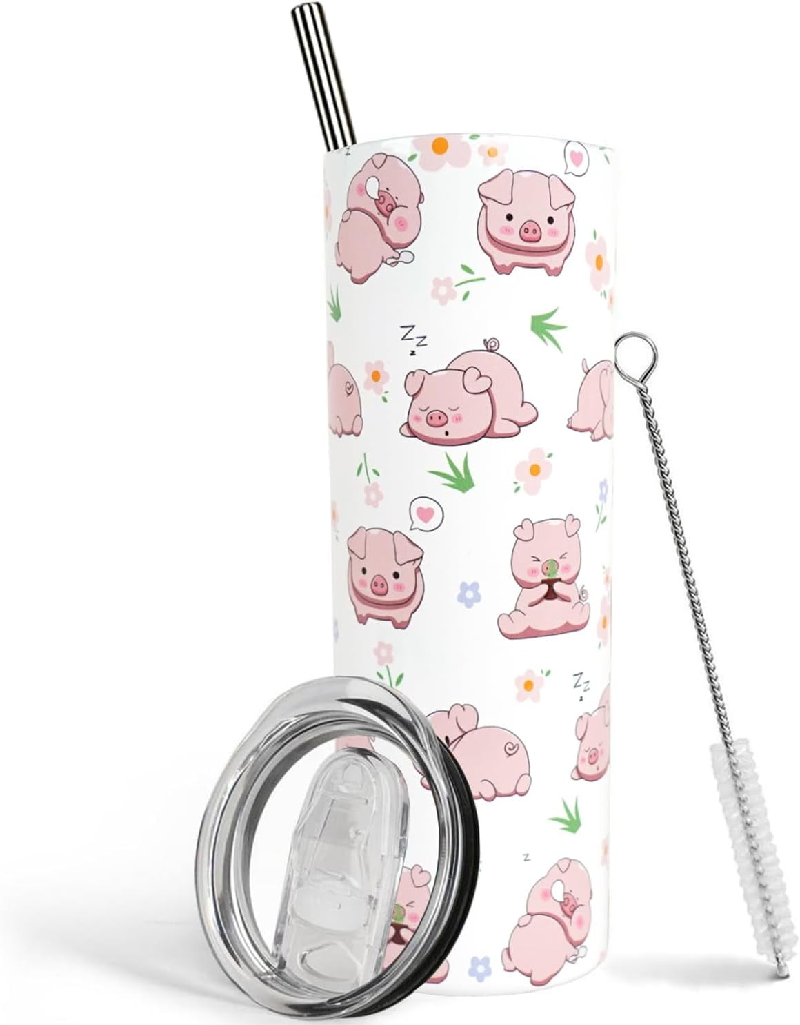 Pig Tumbler With Lid and Straw -Pig Cup 20 Oz Insulated Stainless Steel ...