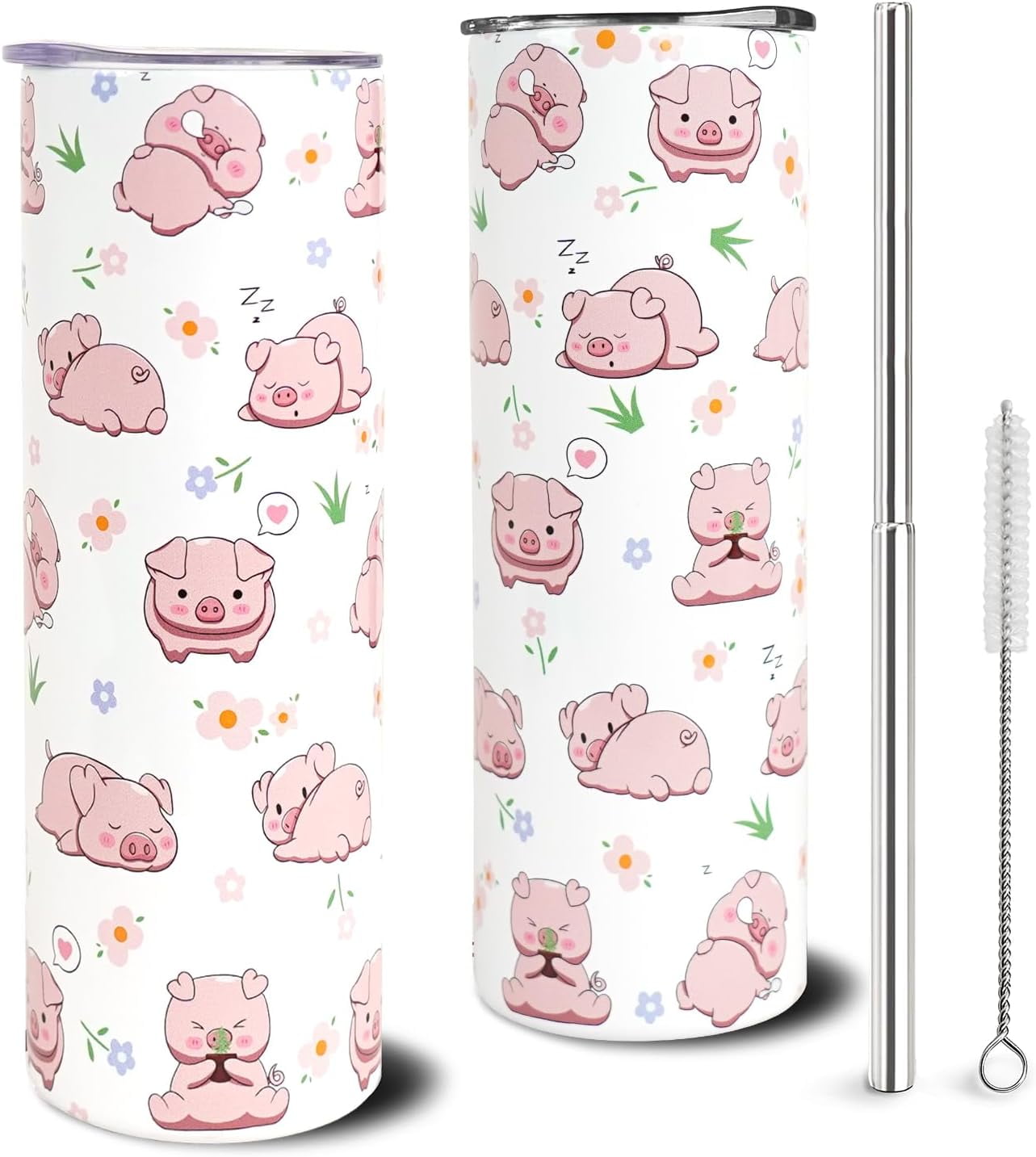 Pig Tumbler With Lid and Straw -Pig Cup 20 Oz Insulated Stainless Steel ...
