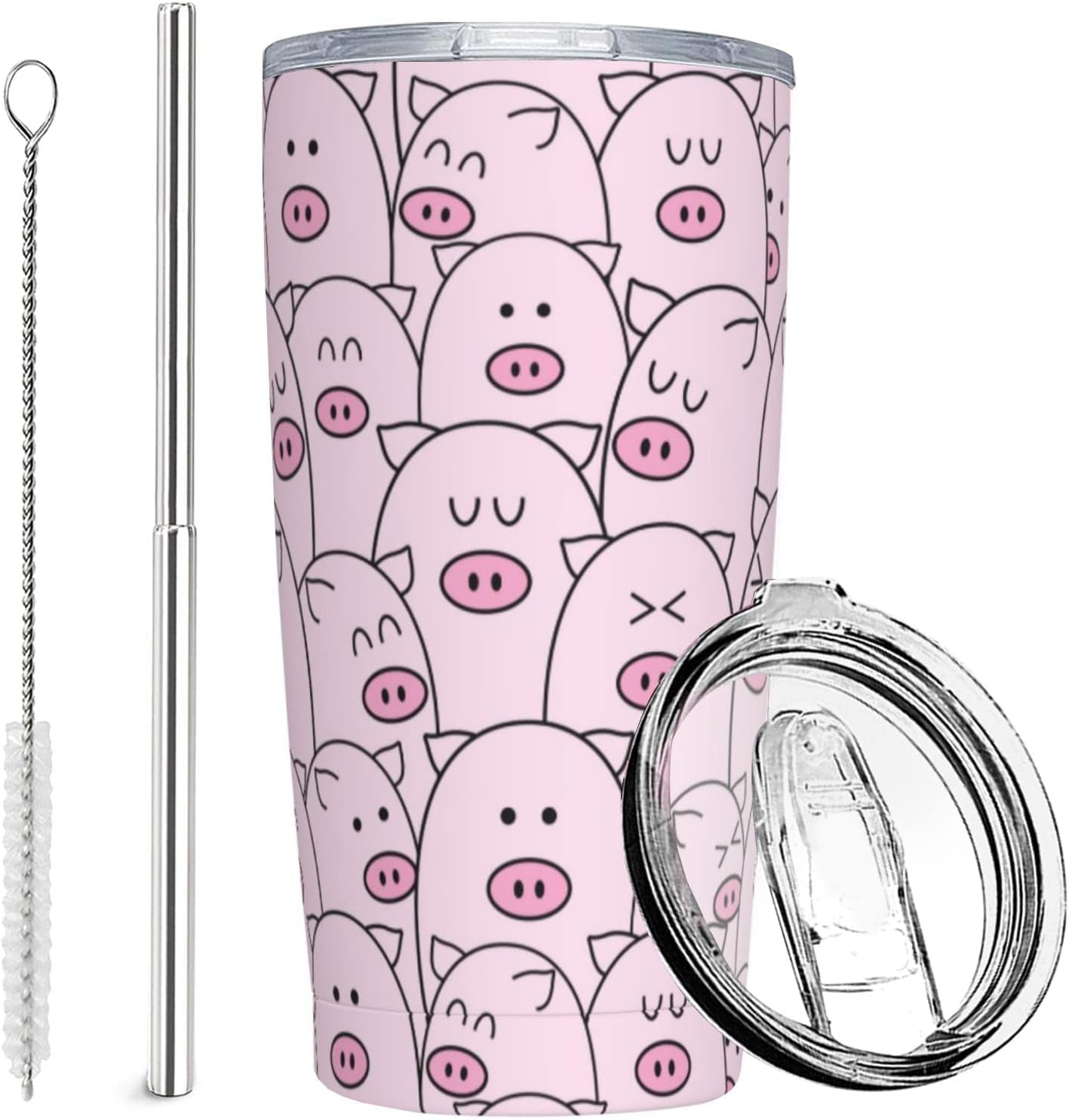 Pig Tumbler with Lid and Straw, 20 Oz Stainless Cup Steel Insulated ...