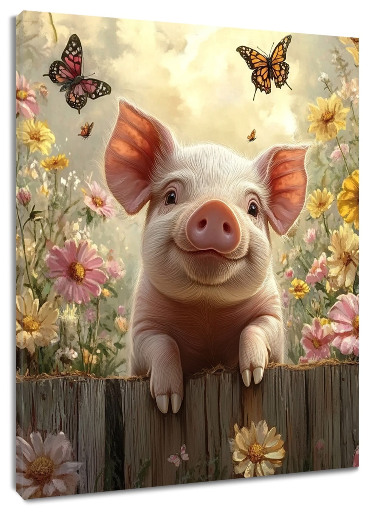 Pig Wall Art Cute Funny Pig Canvas Wall Art Colorful Flowers Butterfly ...