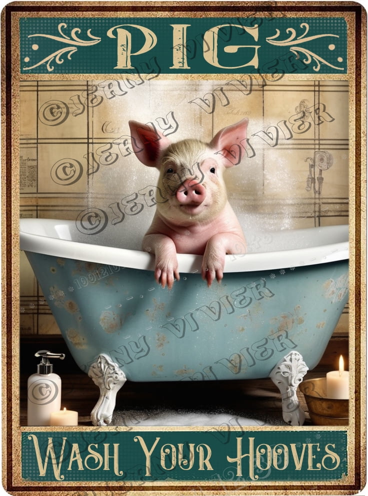 Pig Wash Your Hooves Aluminum Sign 5.5x8 inches Pig Restroom Pig Decor ...
