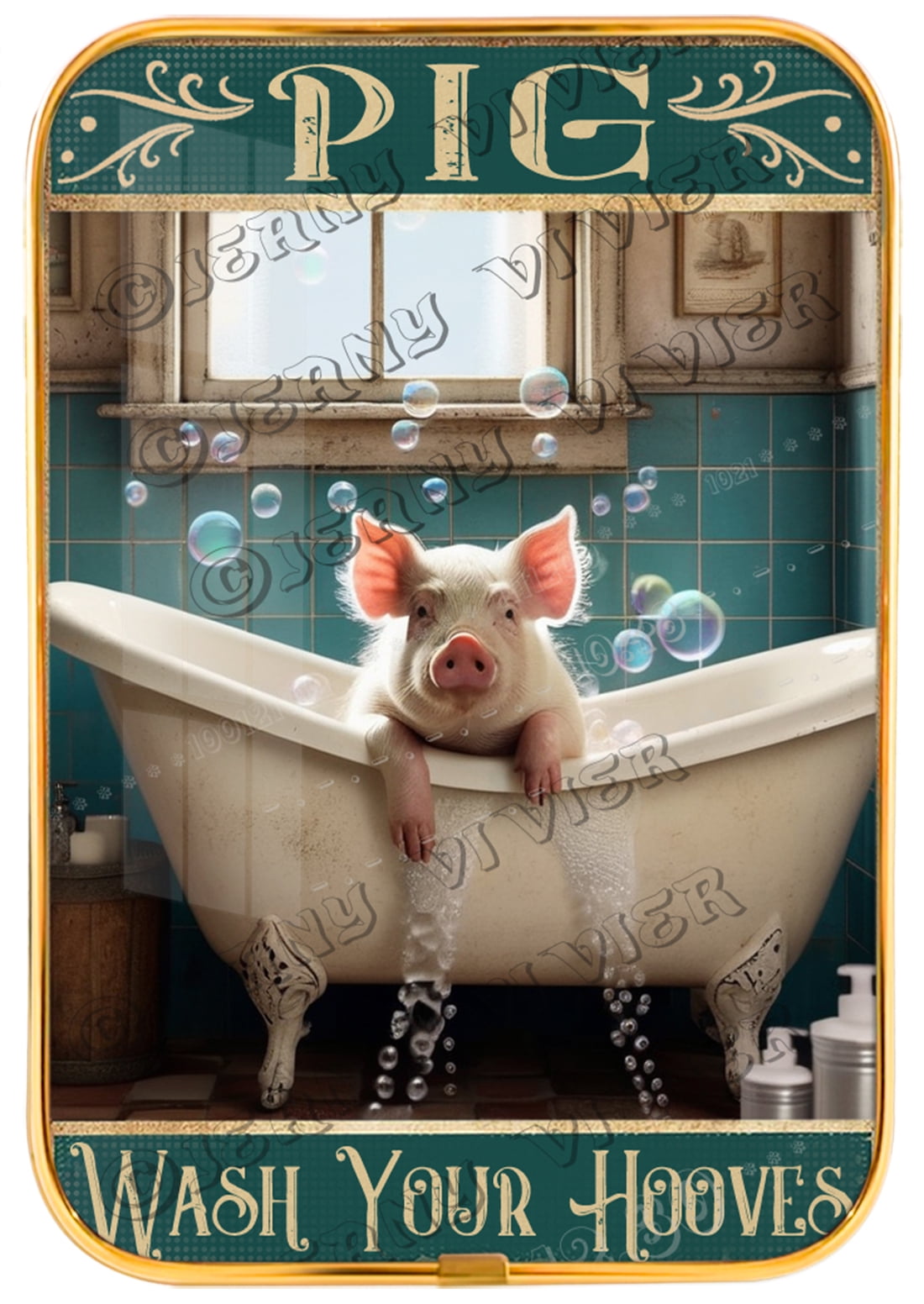 Pig Wash Your Hooves Decor 12"x8" Crystal Porcelain Painting Wall Decor ...