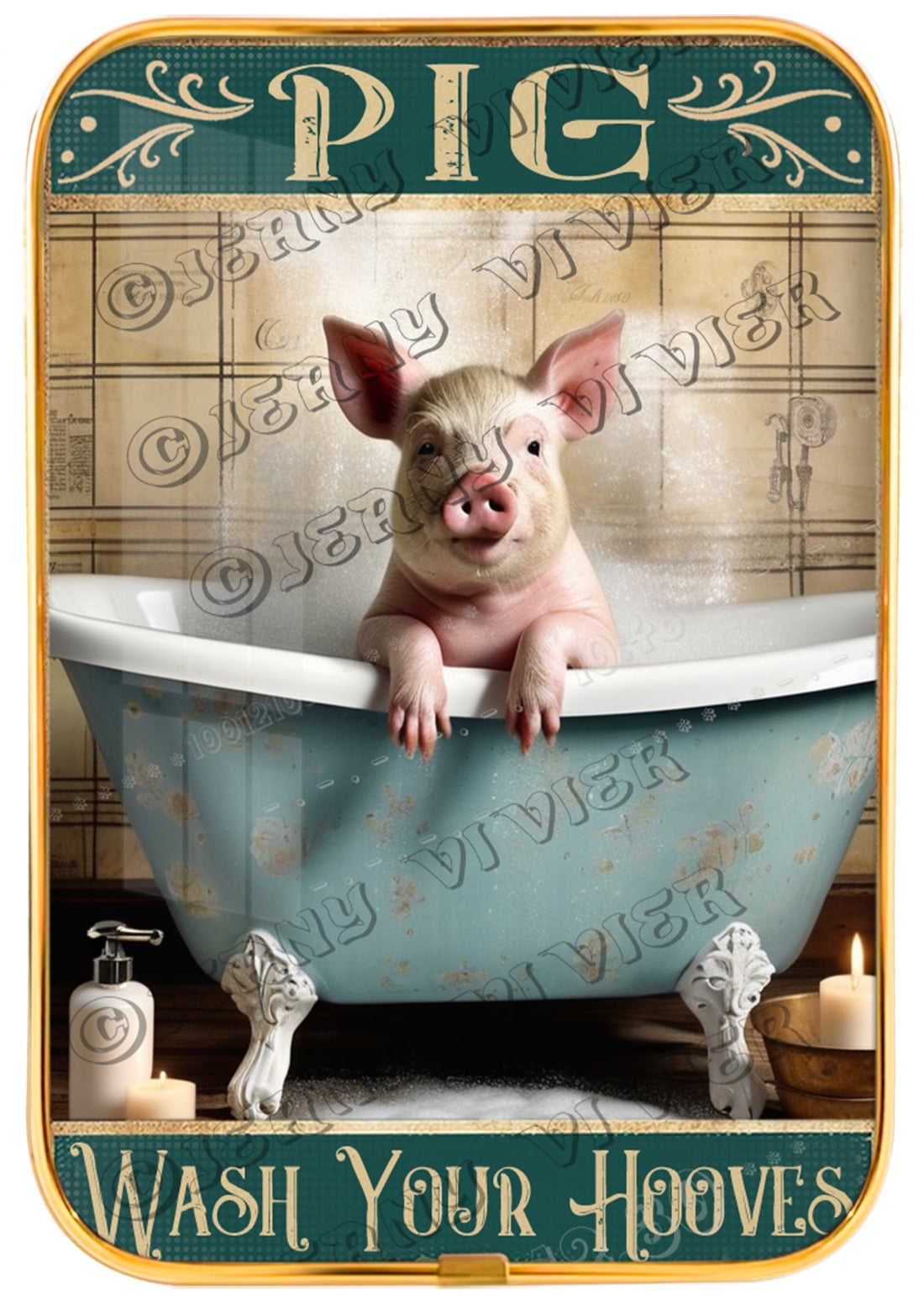 Pig Wash Your Hooves Decor 12"x8" Crystal Porcelain Painting Wall Decor ...