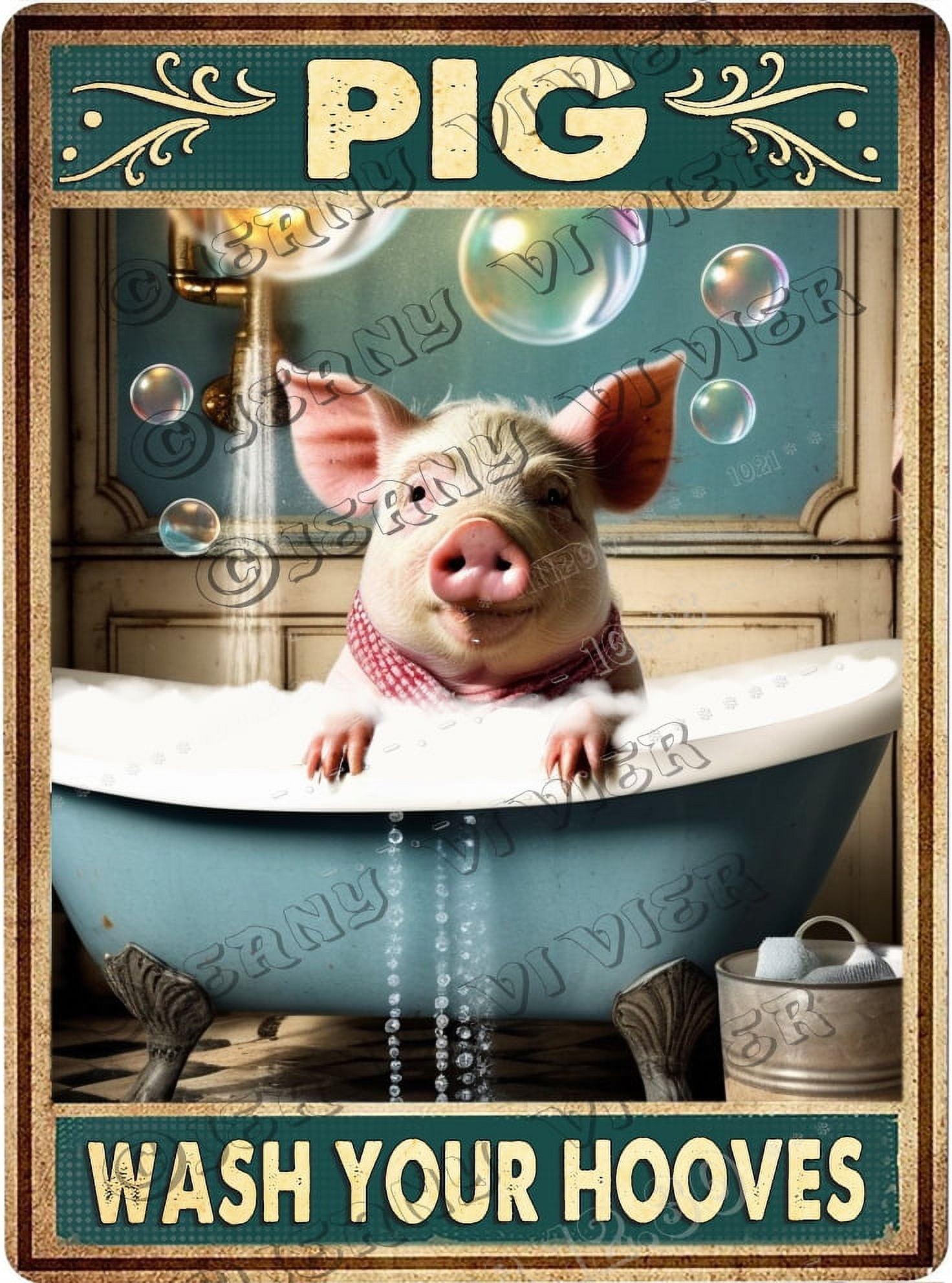 Pig Wash Your Hooves Vintage Aluminum Sign 12x8 IN Funny Pig Decor ...