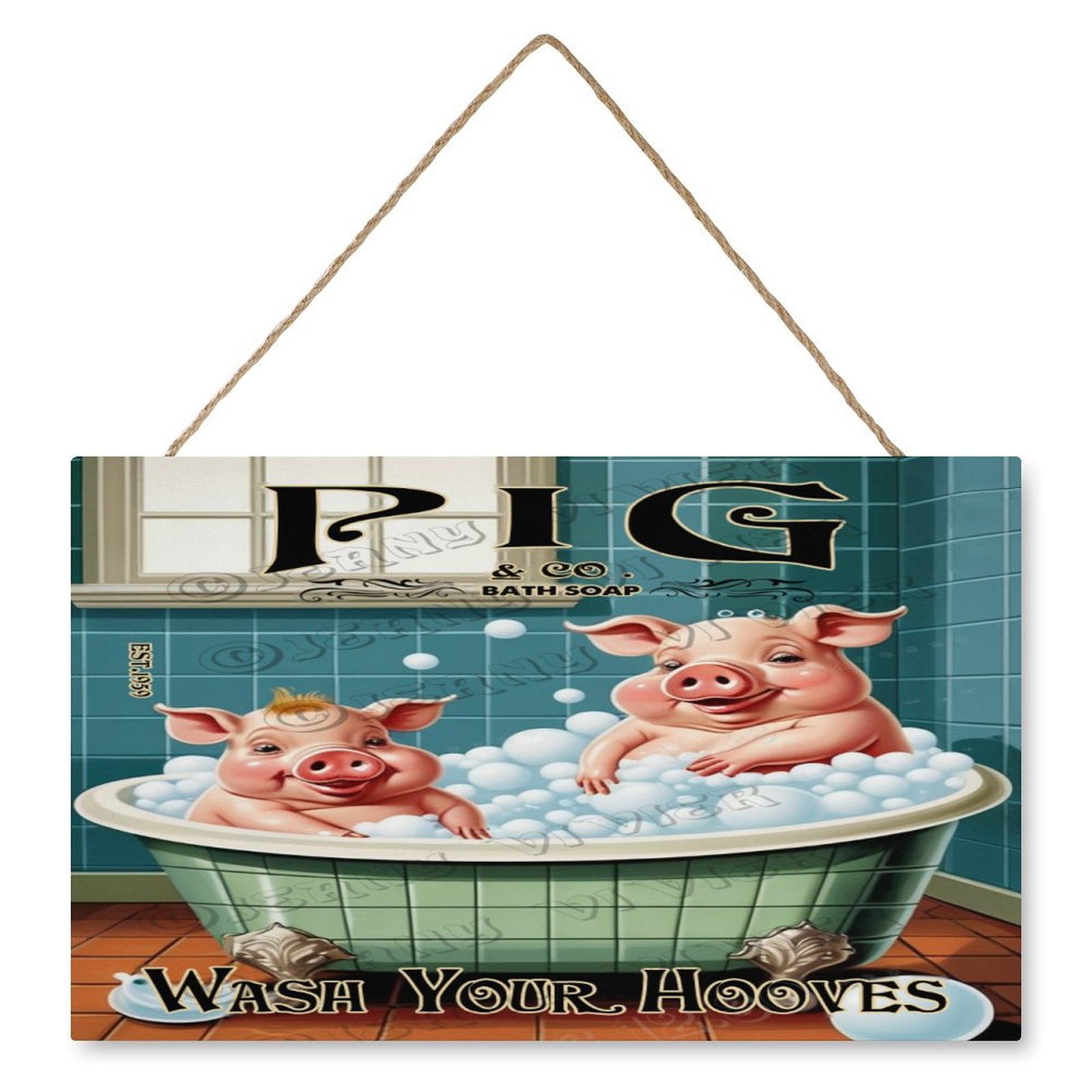 Pig Wash Your Hooves Wood Hanging Funny Bathroom Decoration Bathroom ...