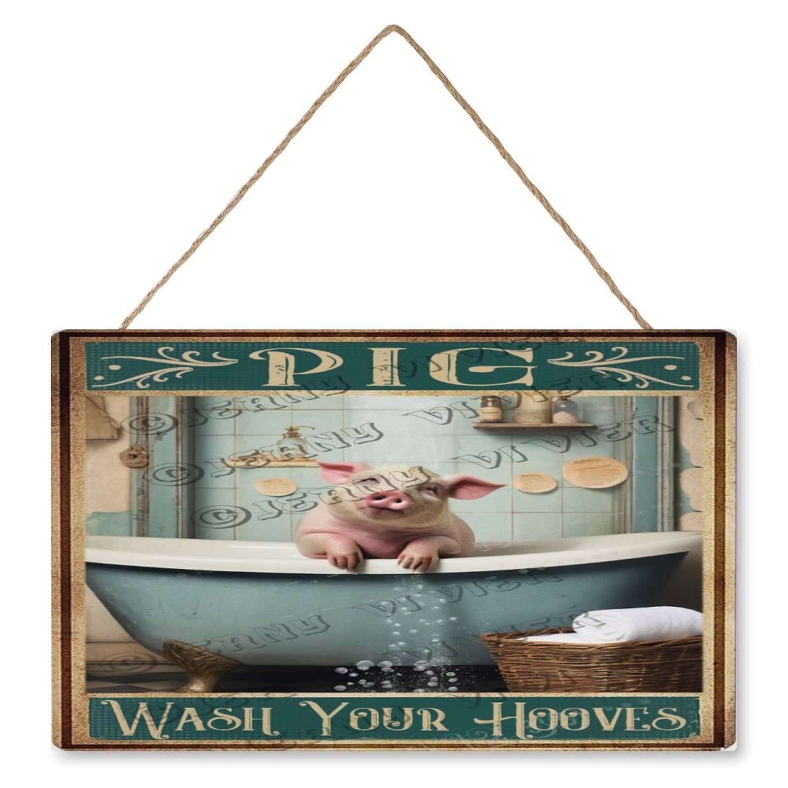 Pig Wash Your Hooves Wooden Hanging Plaque 10"x16" Rustic Cute Pig ...