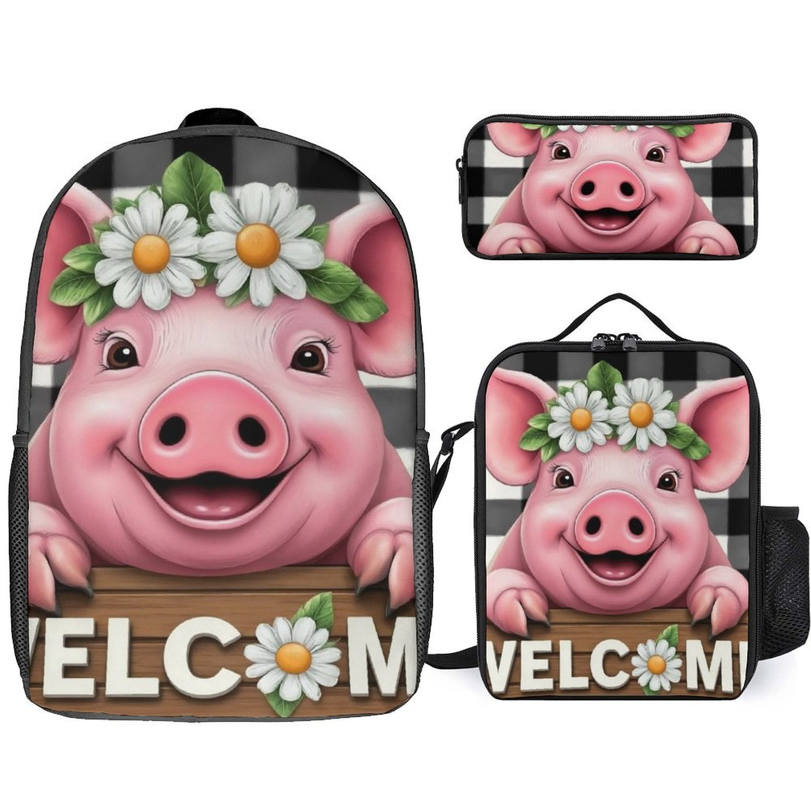 Pig Welcome Sign-1 3D Printed 3pcs/Set Bags Laptop Daypack Backpack ...