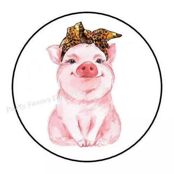 Pig With Cheetah Bandana Stickers Party Favors Phone Decal Water Bottle ...