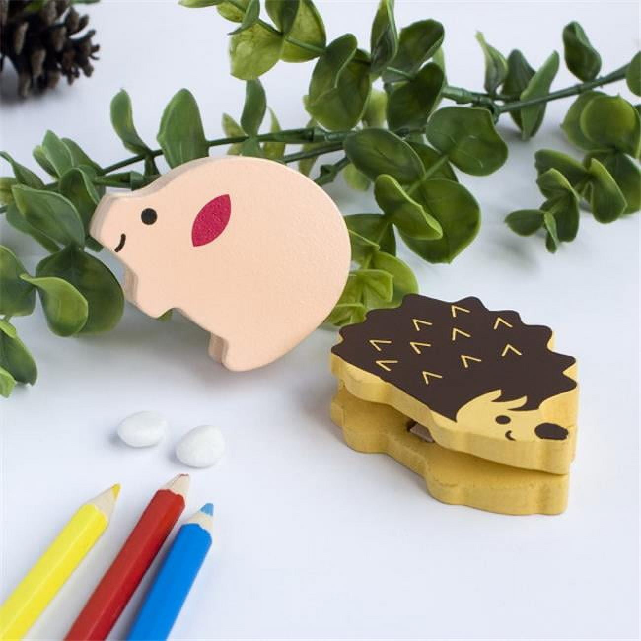 Pig and Hedgehog - Card Holder - Wooden Clips - Wooden Clamps - Animal ...