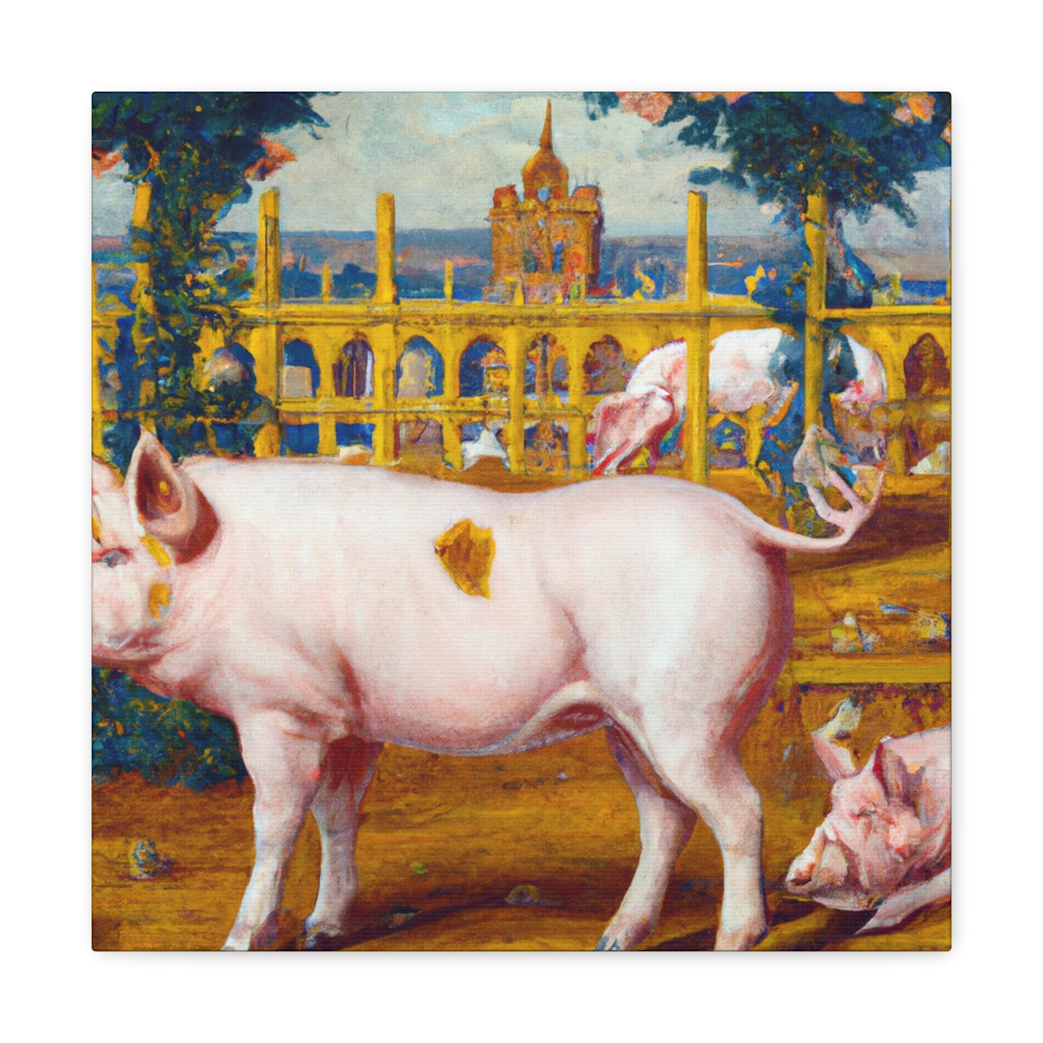 Pig in a Fountain - Canvas - Walmart.com