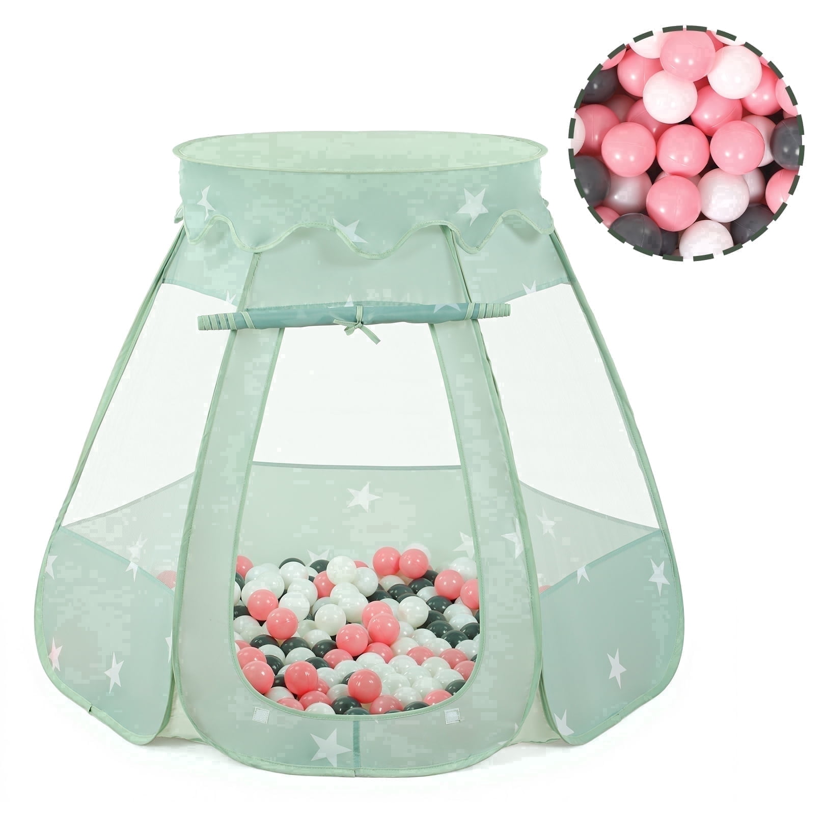 PigPigPen Hexagon Ball Pit for Toddlers with 50 Play Balls, Gray-Green ...