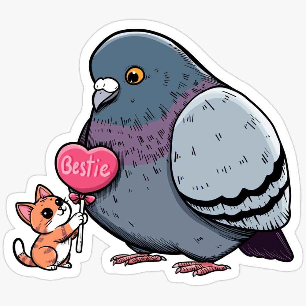 Pigeon And Cat Besties Sticker Phone Decal Water Bottle Stickers Car ...