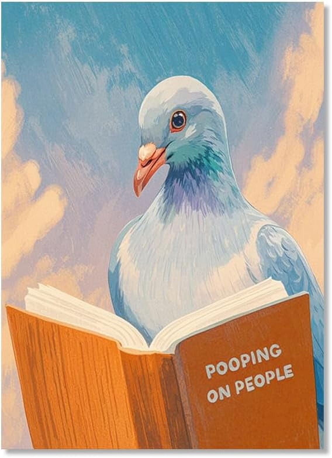 Pigeon Bird Reading Book Bathroom Funny Humorous Pet Canvas Painting ...