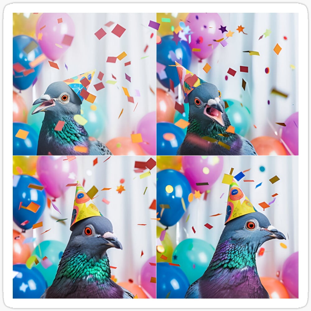 Pigeon Birthday Party Bird Wearing Party Hat Stickerphone Decal Water ...