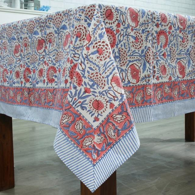 Ridhi Pigeon Blue & flamingo Flower 70x108 Inch rectangle Cotton indian ...