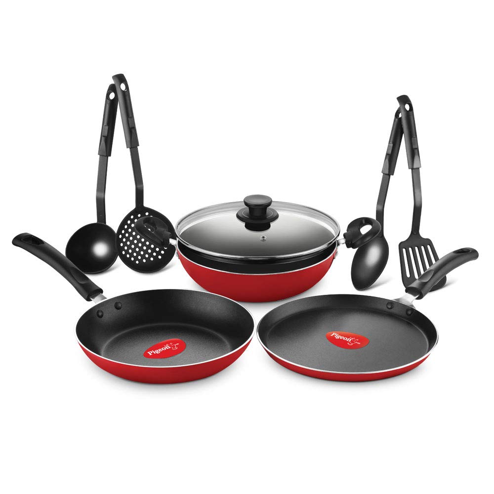 Pigeon By Stovekraft Mio Nonstick Aluminium Cookware Gift Set, Includes ...